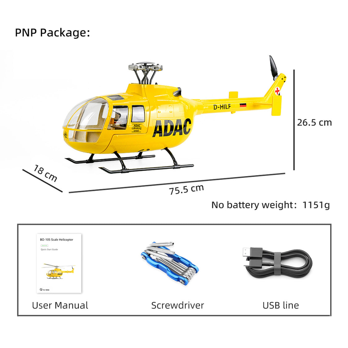 FLYWING BO105 470 Size 2.4G 6CH Military RC Helicopter With H1 Flight ...