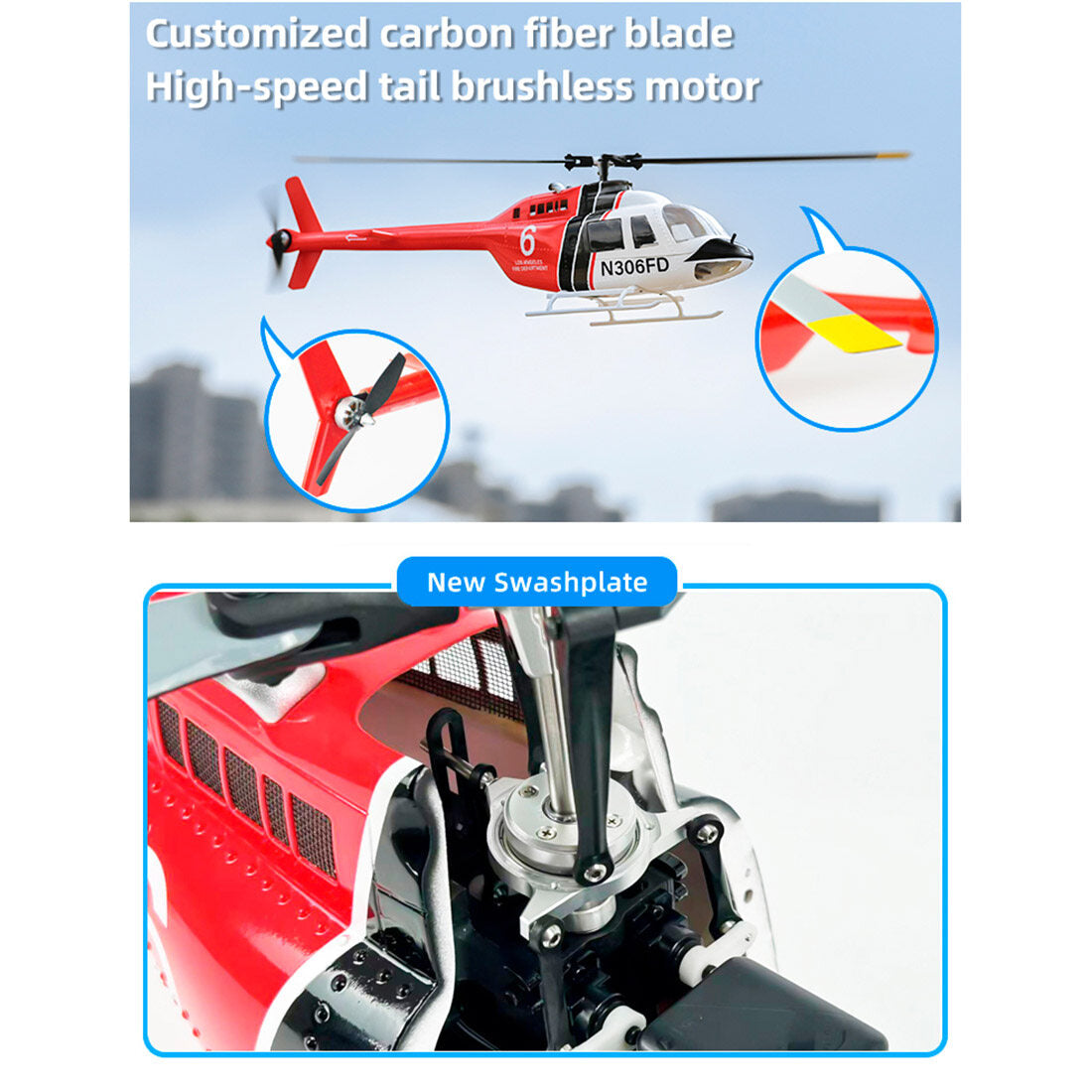 FLYWING Bell-206-V4 470-Class RC Helicopter Model 2.4G RC 6CH Electric ...