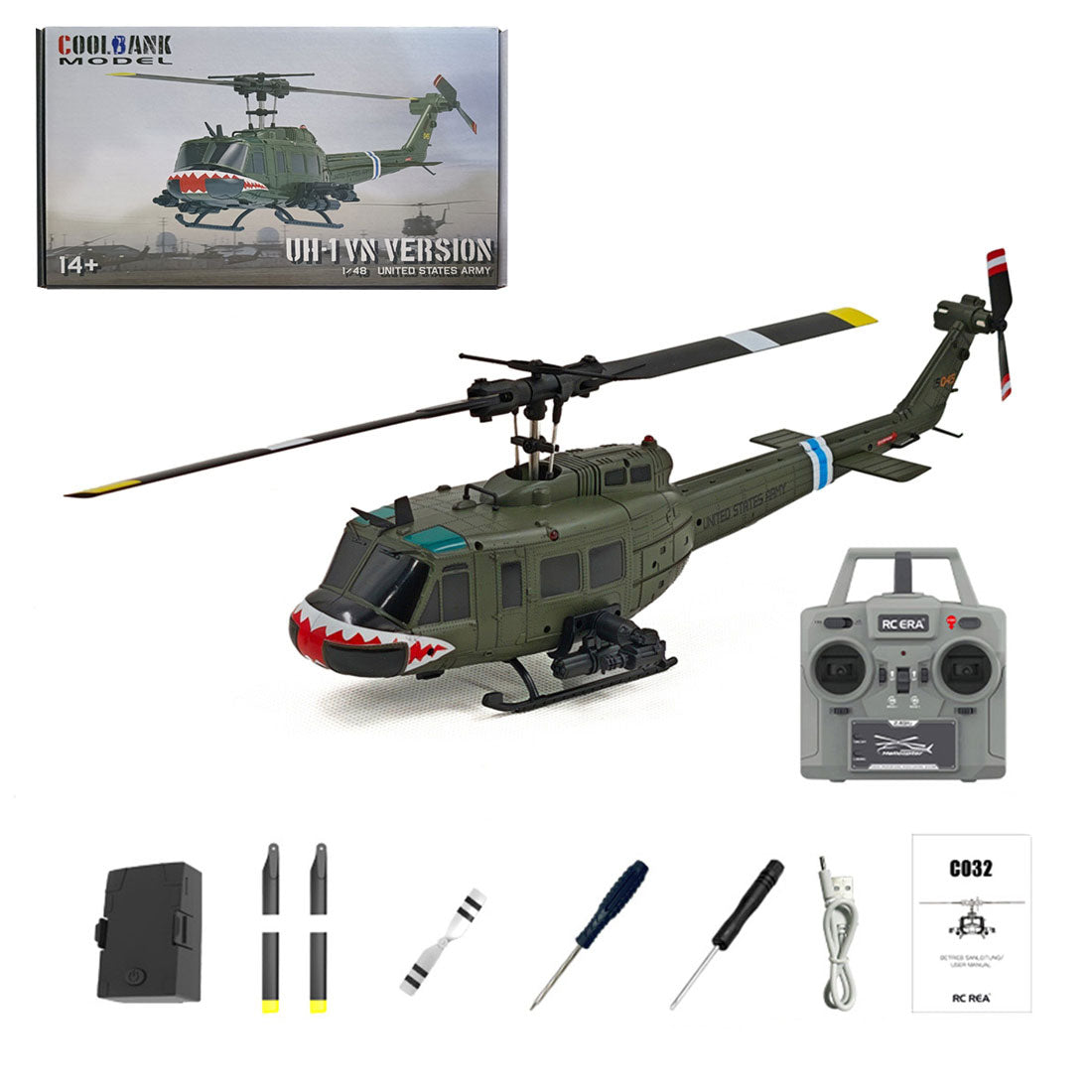 C032 UH‑1 Huey RC Helicopte–1/48 Scale, 6‑CH,RTF&Altitude Hold – Razordon
